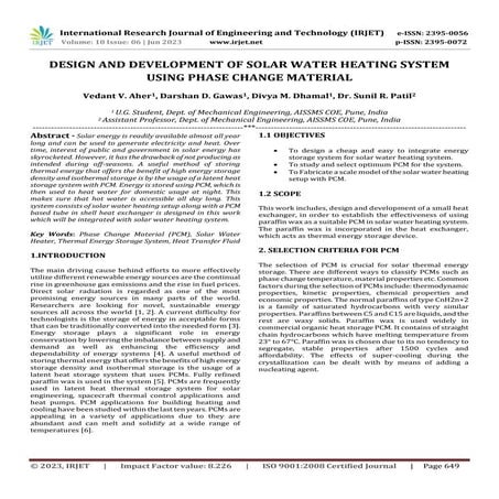 DESIGN AND DEVELOPMENT OF SOLAR WATER HEATING SYSTEM USING PHASE CHANGE ...