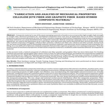 “FABRICATION AND ANALYSIS OF MECHANICAL PROPERTIES CELLULOSE JUTE FIBER AND GRAPHITE FIBER BASED ...