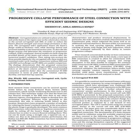 PROGRESSIVE COLLAPSE PERFORMANCE OF STEEL CONNECTION WITH EFFICIENT SEISMIC DESIGNS | PDF