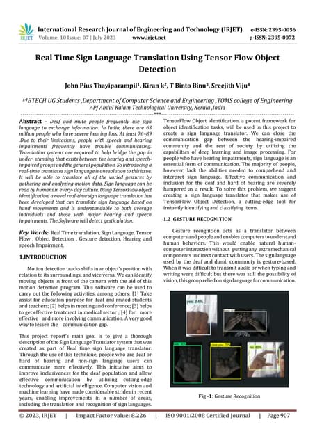 Real Time Sign Language Translation Using Tensor Flow Object Detection
