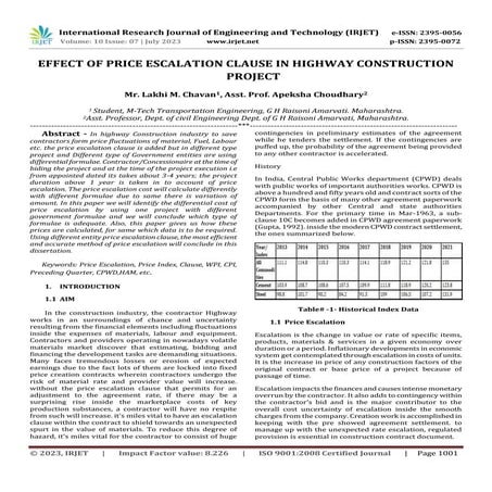 EFFECT OF PRICE ESCALATION CLAUSE IN HIGHWAY CONSTRUCTION PROJECT | PDF