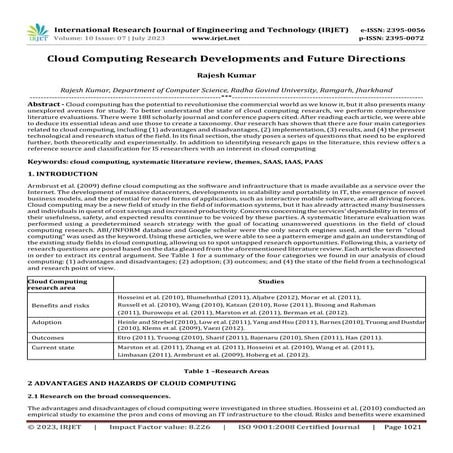 Cloud Computing Research Developments and Future Directions | PDF