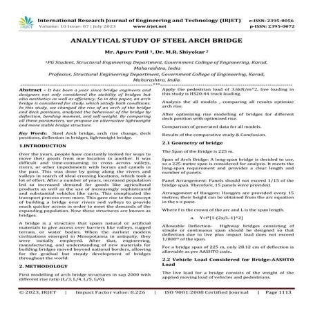 ANALYTICAL STUDY OF STEEL ARCH BRIDGE | PDF