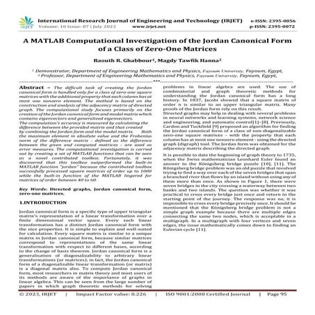 A MATLAB Computational Investigation of the Jordan Canonical Form of a ...
