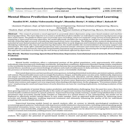 Mental Illness Prediction based on Speech using Supervised Learning | PDF