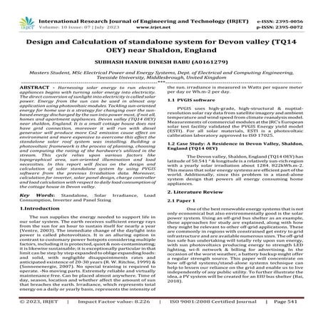 Design and Calculation of standalone system for Devon valley (TQ14 OEY ...