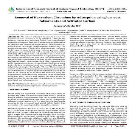 Removal Of Hexavalent Chromium By Adsorption Using Low Cost Adsorbents And Activated Carbon
