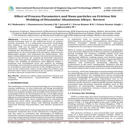Effect of Process Parameters and Nano particles on Friction Stir Welding of Dissimilar Aluminium ...