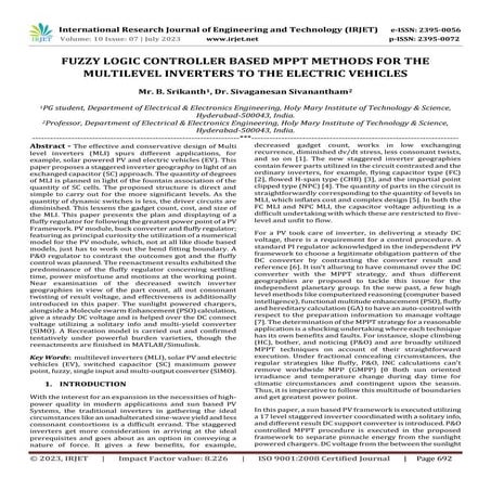 FUZZY LOGIC CONTROLLER BASED MPPT METHODS FOR THE MULTILEVEL INVERTERS TO THE ELECTRIC VEHICLES ...