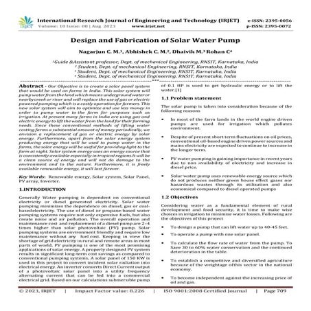 Design and Fabrication of Solar Water Pump | PDF