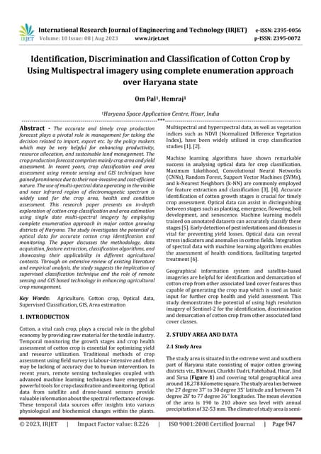 Identification Discrimination And Classification Of Cotton Crop By