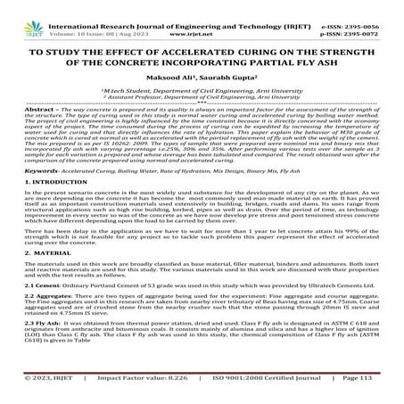 TO STUDY THE EFFECT OF ACCELERATED CURING ON THE STRENGTH OF THE ...