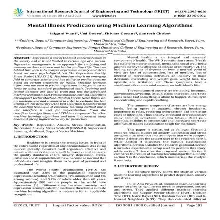 Mental Illness Prediction using Machine Learning Algorithms | PDF | Mental Health | Diseases and ...