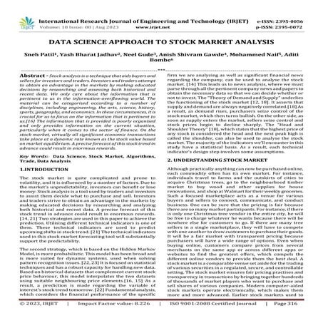 DATA SCIENCE APPROACH TO STOCK MARKET ANALYSIS | PDF | Stocks and Bonds ...
