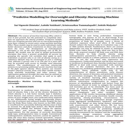 "Predictive Modelling for Overweight and Obesity: Harnessing Machine Learning Methods | PDF ...