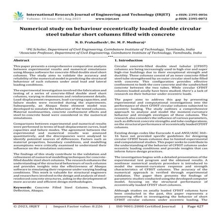Numerical study on behaviour eccentrically loaded double circular steel tubular short columns ...