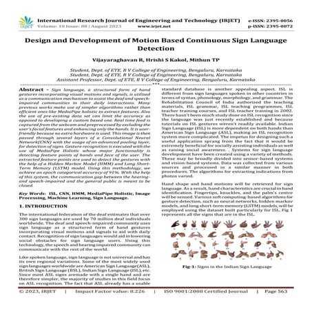 Dynamic Hand Gesture Recognition for Indian Sign Language: A Review | PDF