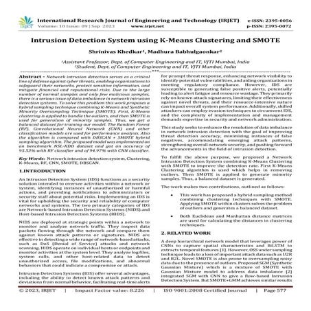 Intrusion Detection System Using K Means Clustering And Smote Pdf