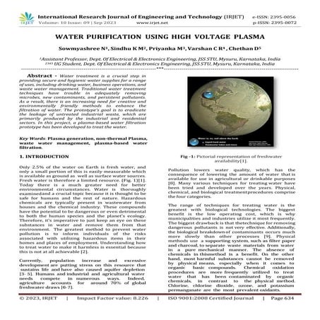 WATER PURIFICATION USING HIGH VOLTAGE PLASMA | PDF