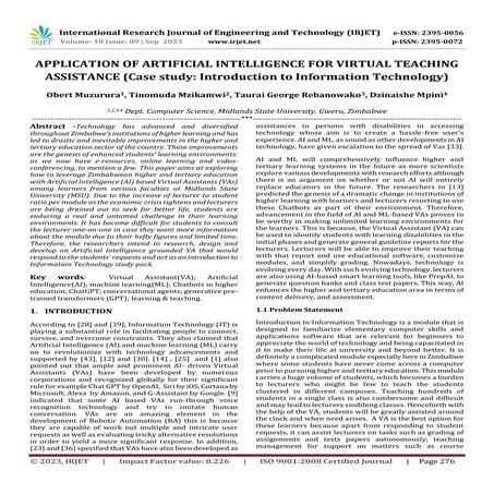 APPLICATION OF ARTIFICIAL INTELLIGENCE FOR VIRTUAL TEACHING ASSISTANCE (Case study: Introduction ...