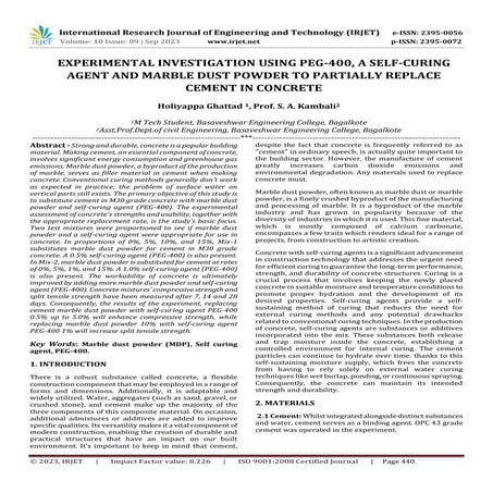 EXPERIMENTAL INVESTIGATION USING PEG-400, A SELF-CURING AGENT AND MARBLE DUST POWDER TO ...