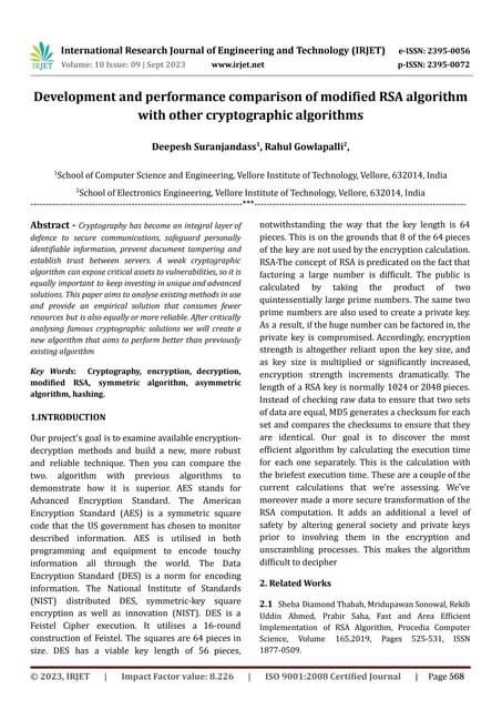 Development And Performance Comparison Of Modified Rsa Algorithm With Other Cryptographic 8693