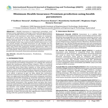 Minimum Health Insurance Premium prediction using health parameters | PDF