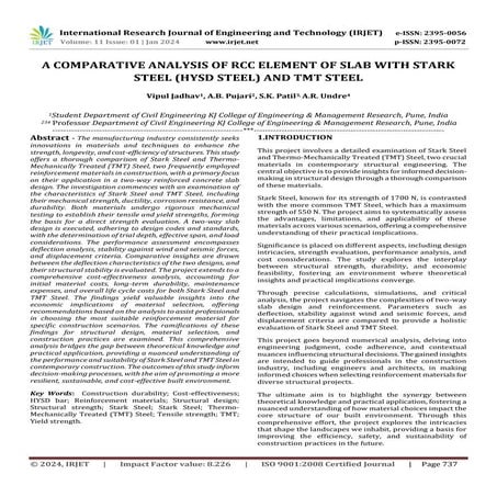 A COMPARATIVE ANALYSIS OF RCC ELEMENT OF SLAB WITH STARK STEEL (HYSD ...