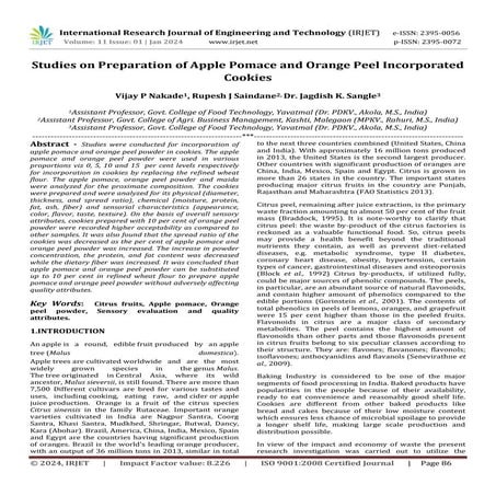 Studies on Preparation of Apple Pomace and Orange Peel Incorporated ...