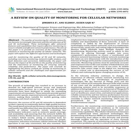 A REVIEW ON QUALITY OF MONITORING FOR CELLULAR NETWORKS | PDF