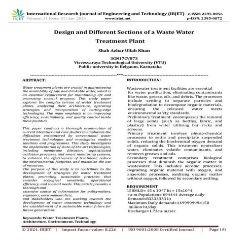 Design and Different Sections of a Waste Water Treatment Plant | PDF