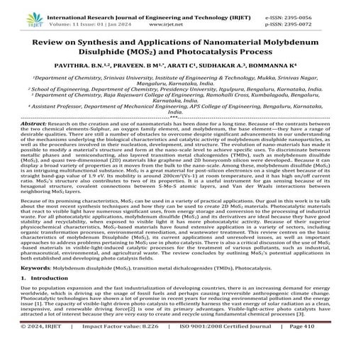 Review on Synthesis and Applications of Nanomaterial Molybdenum ...