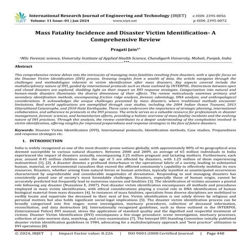 Mass Fatality Incidence and Disaster Victim Identification- A ...