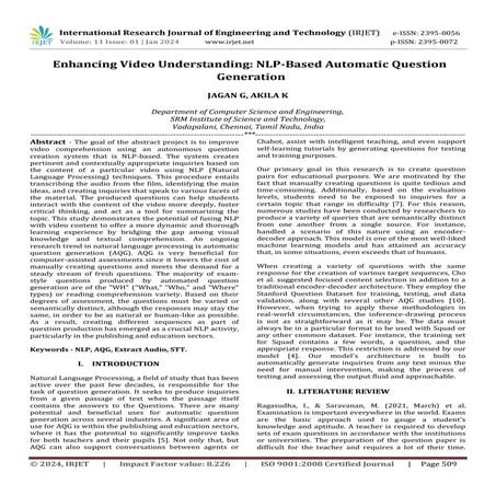 Enhancing Video Understanding Nlp Based Automatic Question Generation