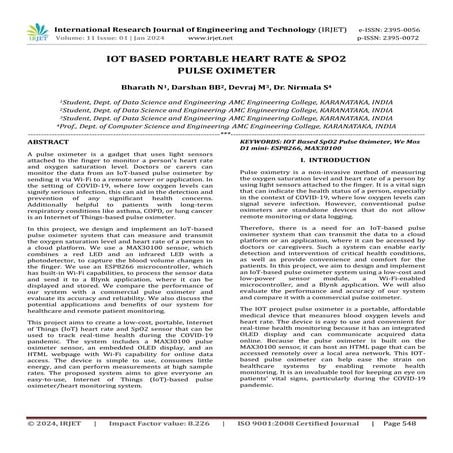IOT BASED PORTABLE HEART RATE & SPO2 PULSE OXIMETER | PDF