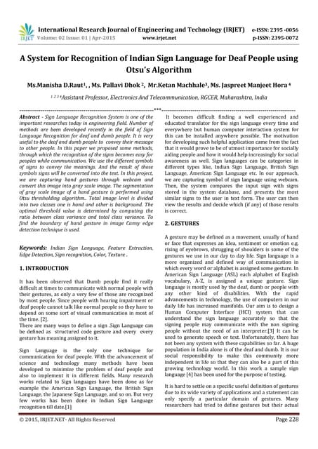 Indian Sign Language Recognition Method For Deaf People | PPTX