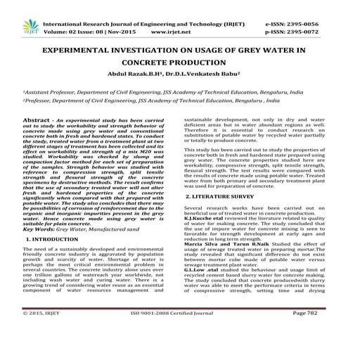 EXPERIMENTAL INVESTIGATION ON USAGE OF GREY WATER IN CONCRETE ...