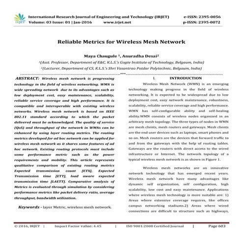 Reliable Metrics For Wireless Mesh Network Pdf 