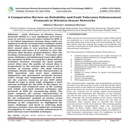 A Comparative Review On Reliability And Fault Tolerance Enhancement Protocols In Wireless Sensor 