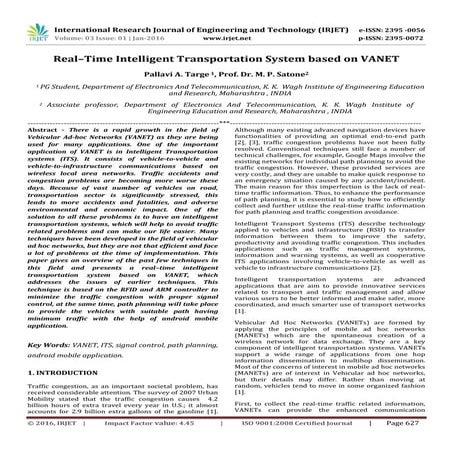 Real–Time Intelligent Transportation System based on VANET | PDF | Computer Networking | Computing
