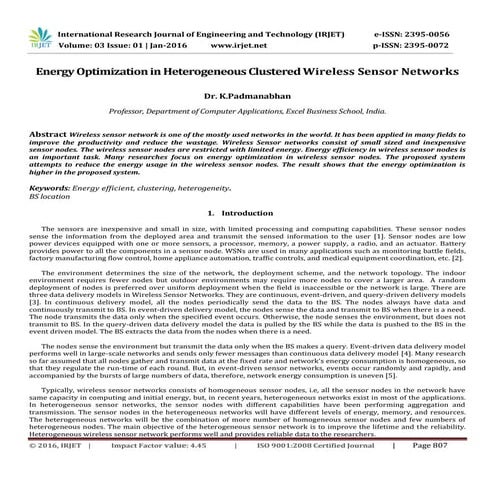 Energy Optimization In Heterogeneous Clustered Wireless Sensor Networks