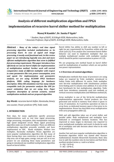 Analysis Of Different Multiplication Algorithm And Fpga Implementation 6855