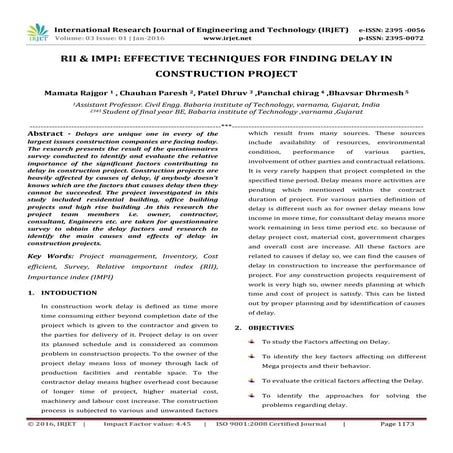 RII & IMPI: Effective Techniques for Finding Delay in Construction Project | PDF