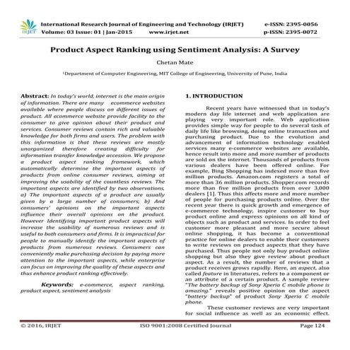 Product Aspect Ranking Using Sentiment Analysis A Survey Pdf