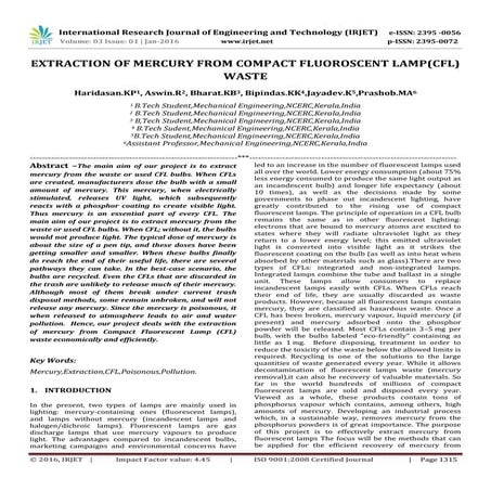 Extraction Of Mercury From Compact Fluoroscent Lamp(CFL) Waste | PDF