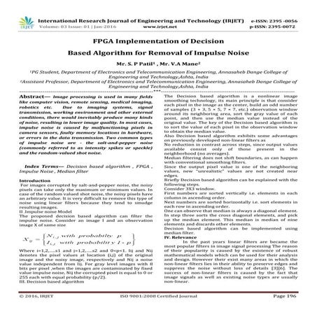 Fpga Implementation Of Decision Based Algorithm For Removal Of Impulse 3384