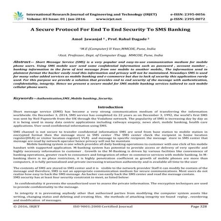 A Secure Protocol For End To End Security To SMS Banking | PDF