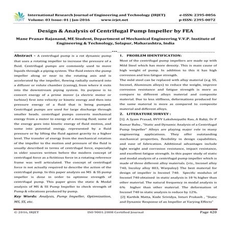 Design & Analysis of Centrifugal Pump Impeller by FEA | PDF