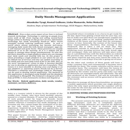 Daily Needs Management Application | PDF