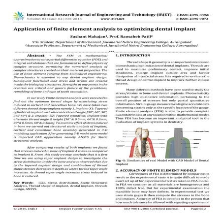 Application of finite element analysis to optimizing dental implant | PDF